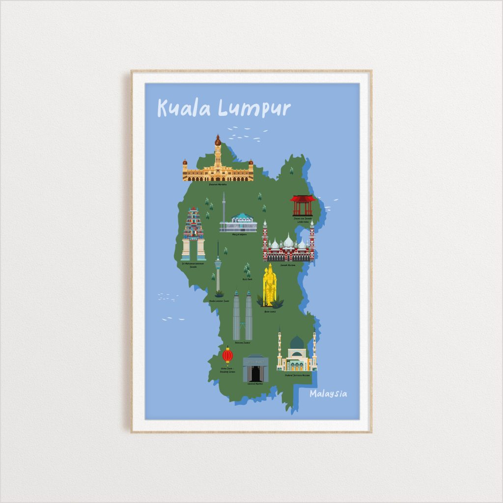 Kuala Lumpur Illustrated Map - ArtsyPrintsSociety