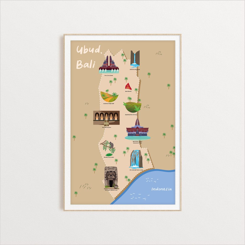 Ubud Bali Illustrated Map - ArtsyPrintsSociety